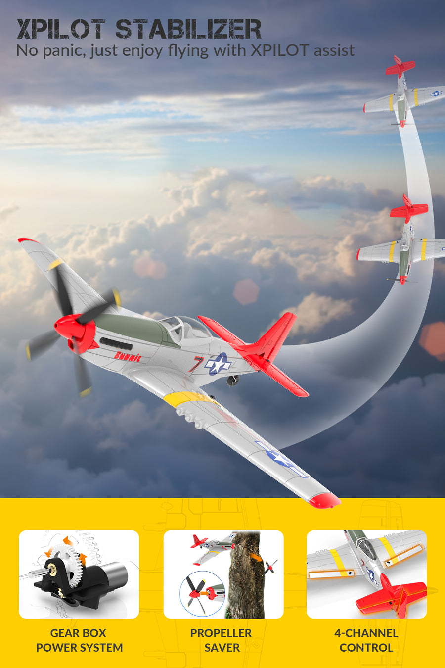 P51D Mustang Beginner RC Airplane with Gyro | VOLANTEXRC OFFICIAL